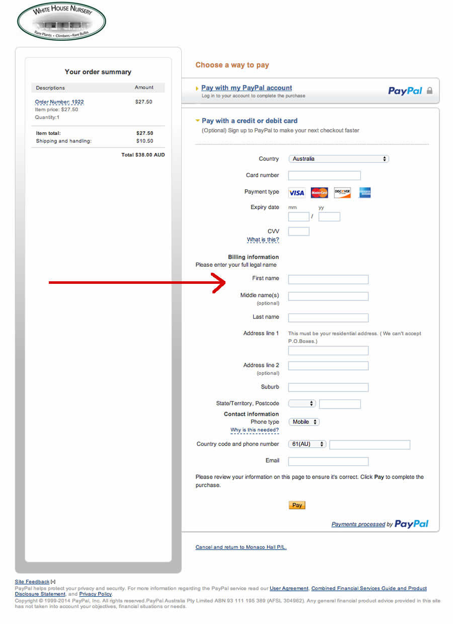 How to pay by Credit Card | White House Nursery