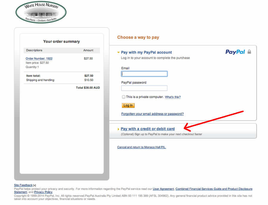 How to pay by Credit Card | White House Nursery